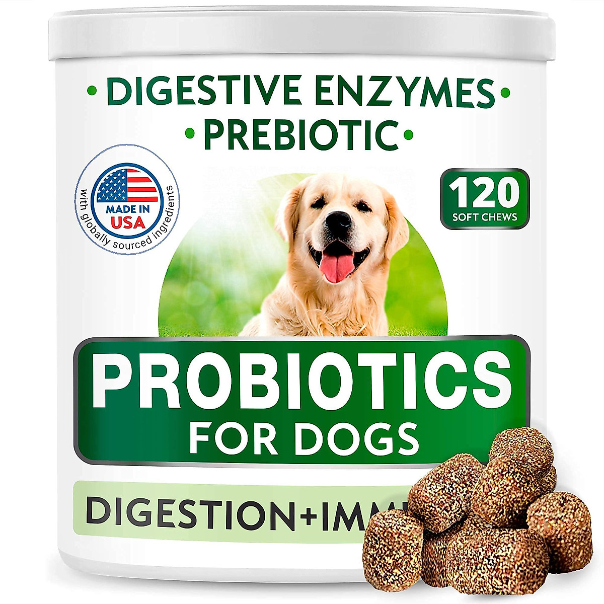 Dog Probiotics Chews + Calming Hemp Treats + All-Natural Grass Treatment - Gas, Diarrhea, Allergy, Constipation, Upset Stomach Relief + Anxiety Relief - Separation Aid + Grass Saver Pee Lawn Repair