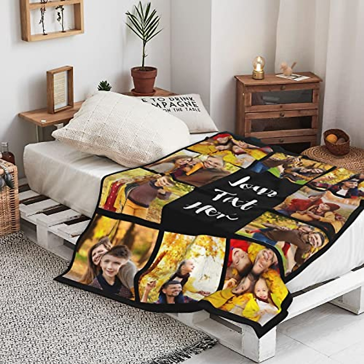 D-Story Custom Blanket with Text Picture Collage Customized Blankets, Birthday Personalized Throw Blanket for Father, Mom, Kids, Dogs, Friends or Lover (10 Photos) Made in USA