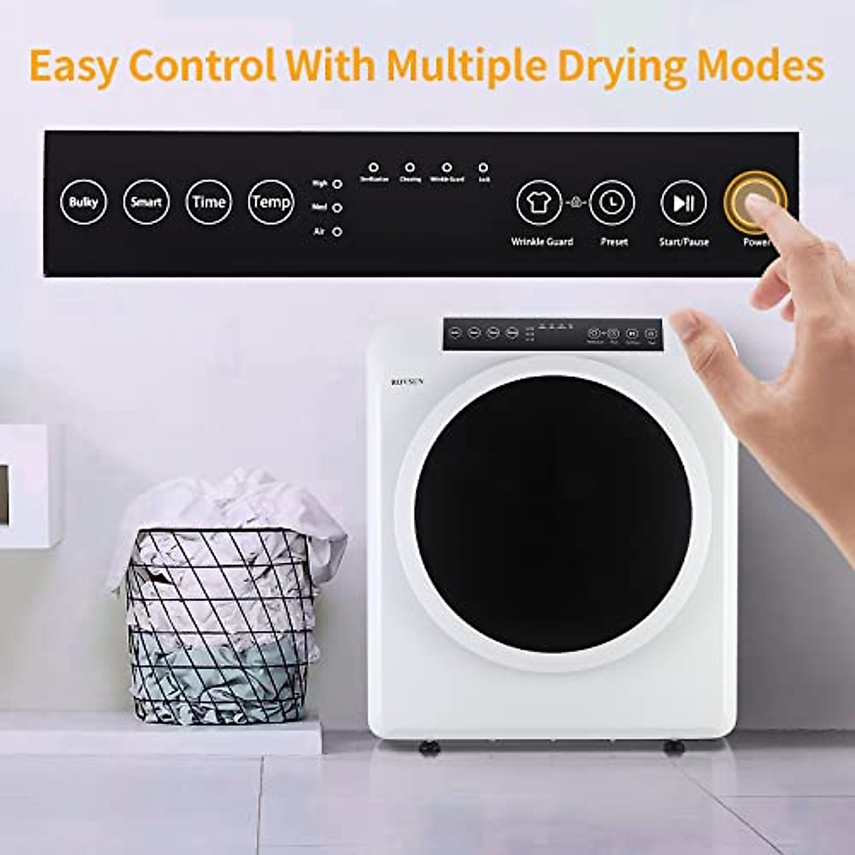 ROVSUN 13.2LB Portable Clothes Dryer, 3.5 Cu.Ft High End Front Load Tumble Laundry Dryer with LED Touch Screen, Stainless Steel Tub for Apartment, Home, Dorm-110V, White