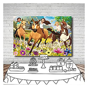 Spirit Riding Party Boys or Girl Birthday Party Photo Backdrops Spirit Horse Theme Photography Backdrops 5x3ft Dessert Cake Table Decor Supplies Kids Studio Video Shooting Props