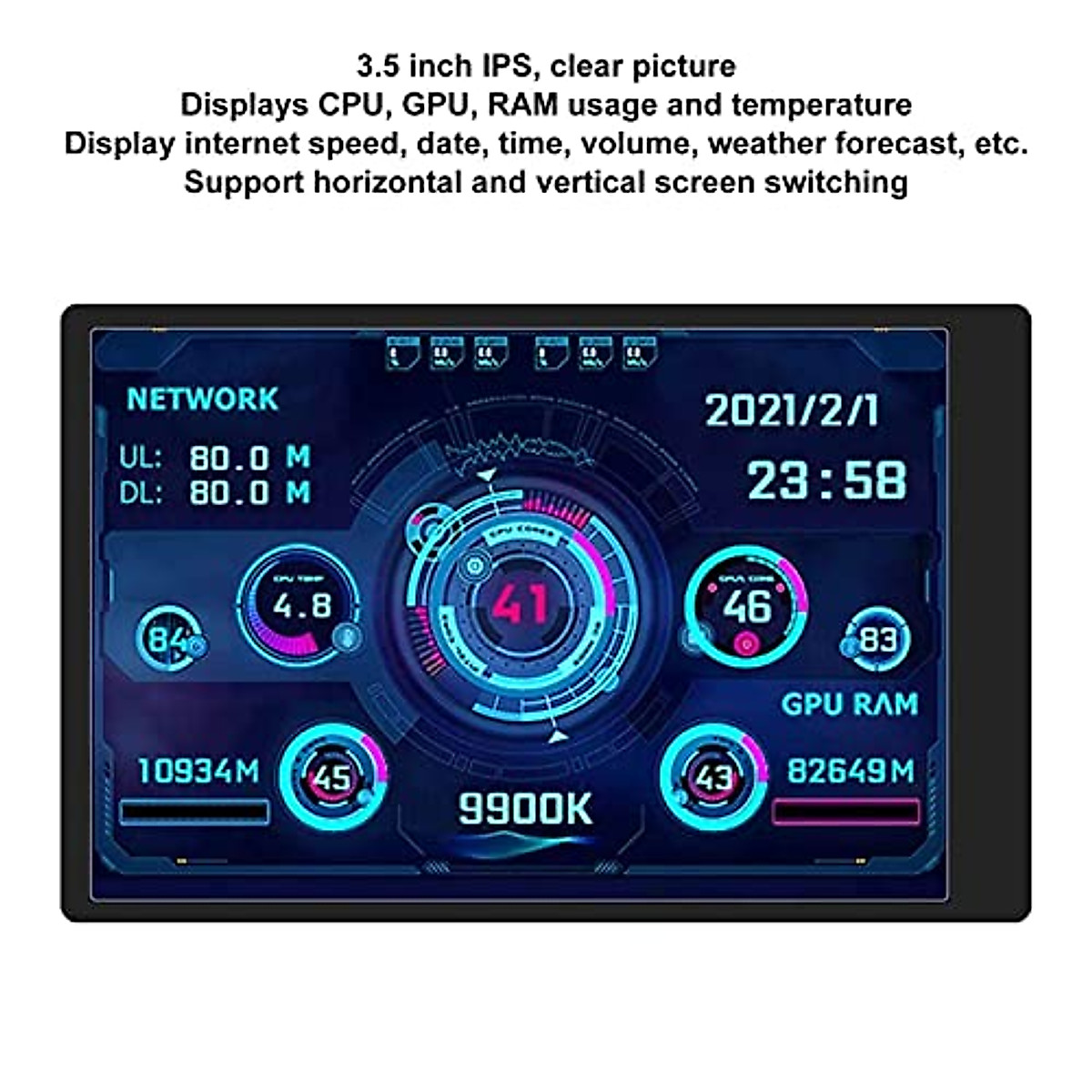 Mini Monitor Mini Display Mini Screen 3.5 Inch IPS USB Mini Screen CPU RAM HDD Data Temperature Gauge Type C Sub Screen for PC Computer Case