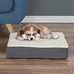 Orthopedic Dog Bed - 2-Layer Memory Foam Crate Mat with Machine Washable Sherpa Cover - 20x15 Pet Bed for Small Dogs Up to 20lbs by PETMAKER (Gray)