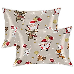 Santa Claus Balloon Satin Pillow Cases Silk Satin Pillowcase for Hair and Skin Standard Set of 2 Super Soft Silk Pillowcase with Envelope Closure (20x26 in)