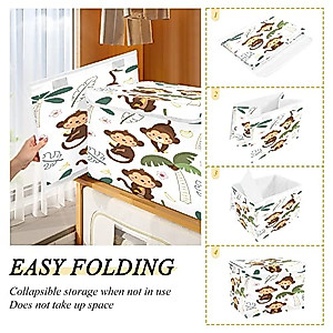 Krafig Cartoon Animal Monkey Foldable Storage Box Large Cube Organizer Bins Containers Baskets with Lids Handles for Closet Organization, Shelves, Clothes, Toys