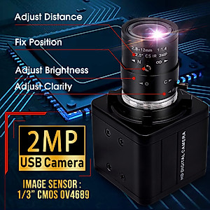 IEights 260fps Variable Focus Camera 2.8-12mm 4X Optical Zoom Webcam, 1080P Varifocal Web Cam Manual Zoom Lens Webcamera,Raspberry Pi Windows Mac Vari-Focus USB Web Camera,Close-up Monitoring Cameras