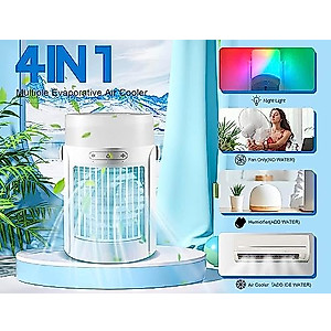 Portable Air Conditioners Fan, Evaporative Mini Air Cooler with 3 Speeds 7 Colors, Misting Humidifier Personal Air Cooler Touch Screen Desktop Cooling Fan with Large Water Tank for Home Room Office