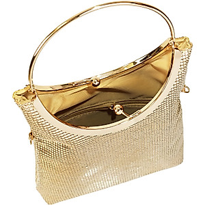 Venoline Clutch Purses for Women with Top Handle Mesh Circular Evening Sparkly Crossbody Handbag Party Prom Wedding Gold