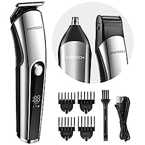 PRITECH Hair Clippers for Men Nose Hair Trimmer Micro Shavers 3 in 1 Mens Grooming Kit Cordless & Rechargeable Electric Hair Trimmer Led Display with T Blade Trimmer Cutting IPX6