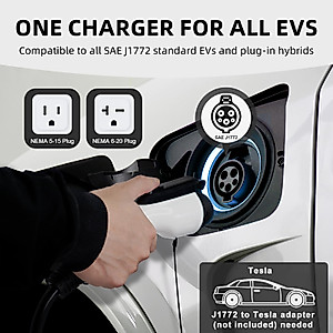 Twobarrels Level 1-2 Portable EV Charger, 16Amp 110-240V 26ft Cable Electric Vehicle Charger, NEMA 6-20 Plug EV Charging Stations with NEMA 5-15 Adapter for J1772 Electric Cars