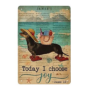 Dachshund Beach Life Today I Choose Joy Retro Metal Tin Sign Vintage Sign for Home Coffee Wall Decor 8x12 Inch