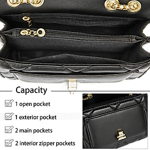 Duomier Small Quilted Purse Crossbody Bag for Womens Gold With Chain Strap Fashion Female Girl Mini 25 (Black)