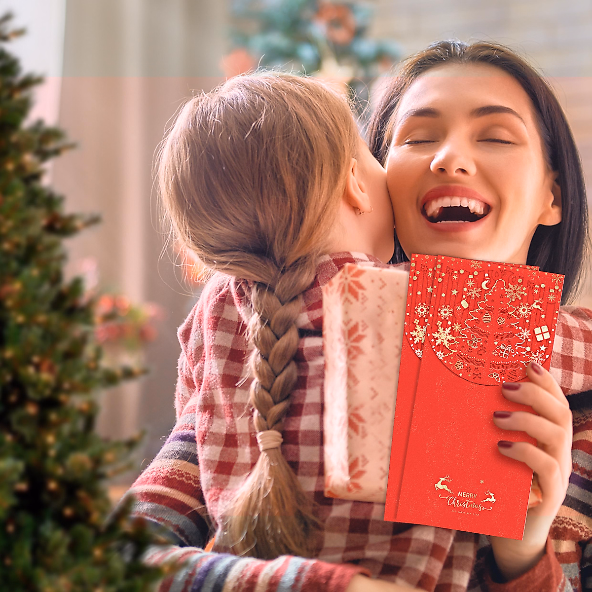 Christmas Money Cards, 10 Pack cash envelopes, Christmas Money Holders for Cash, Checks, or Gift Cards, For Christmas Day/Birthday/Holiday/Party/Spring Festival etc（Red Color7 × 3.4 inch）