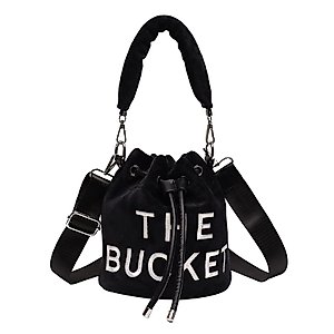 JQAliMOVV Bucket Bags for Women, Mini Bucket Bag Purses Soft Plush Crossbody Bucket Bags Drawstring Handbags Hobo Bag (Black)