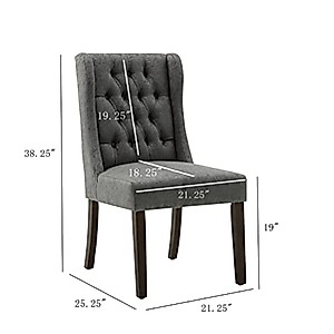 Locus Bono Modern Dining Chairs Set of 2, Upholstered Kitchen & Dining Room Chairs with Solid Wood Legs,Tufted Linen Fabric Parson Chairs Side Chairs for Living Room, Restaurant (Grey)