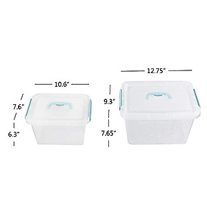 Gloreen 12 Quart&6 Quart Clear Storage Bins with Lid and Mint Green Handle, Multipurpose Stackable Plastic Storage Latches Box/Containers