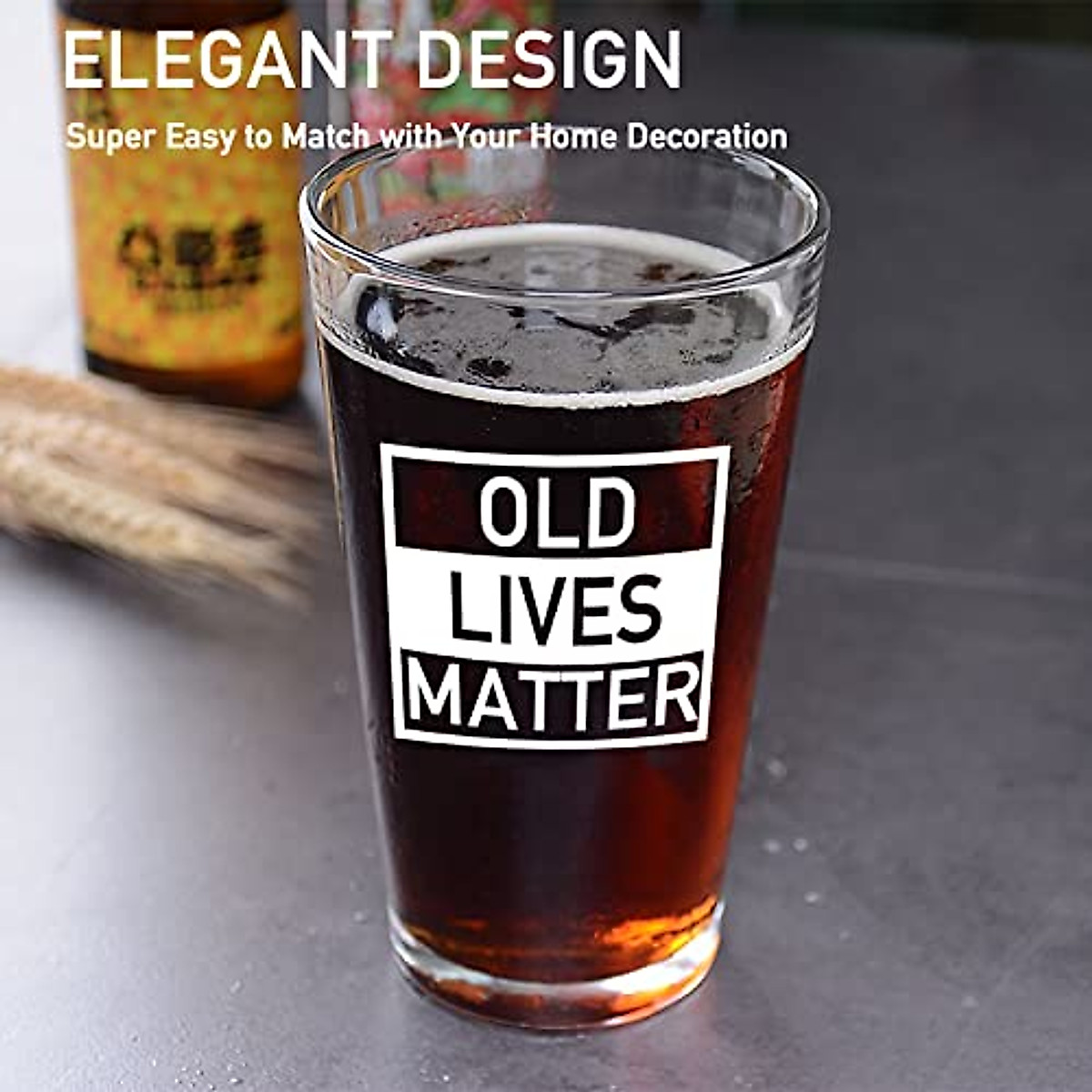 Vivimee Old Lives Matter Beer Glasses & Whiskey Scotch Glasses, Funny Retirement or Birthday Gifts for Dad, Grandpa, Old Man, or Senior Citizen, Gift for Men, Gag Gifts for Men, Mens Gifts