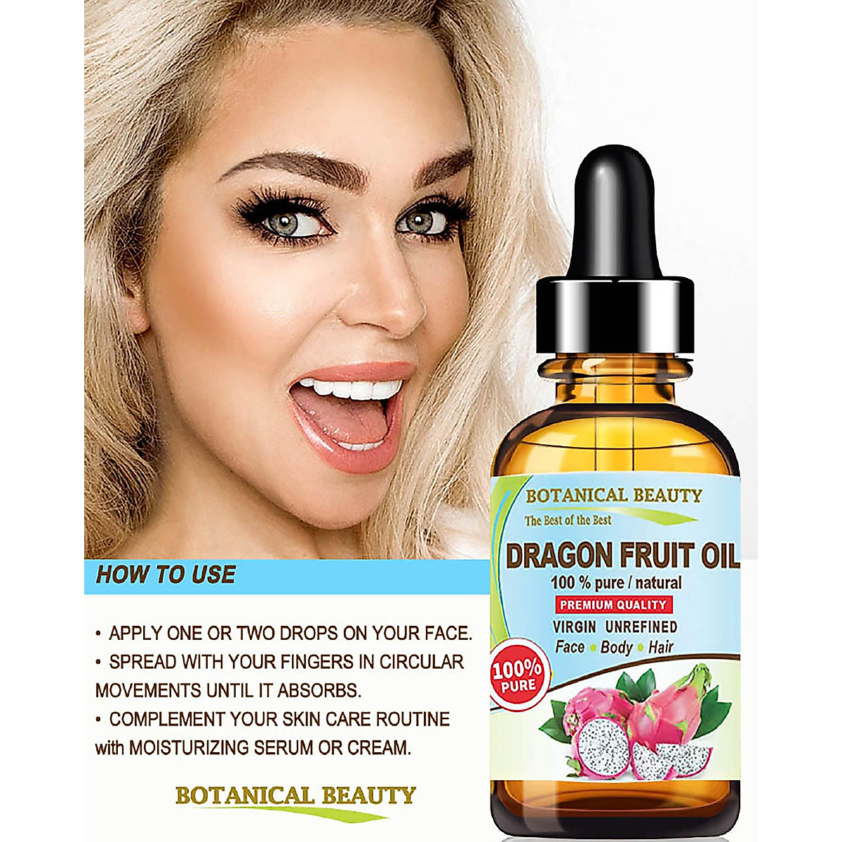 DRAGON FRUIT SEED OIL 100% Pure Natural Virgin Unrefined Cold-Pressed Carrier Oil 0.5 Fl.oz.- 15 ml for FACE, SKIN, DAMAGED HAIR, NAILS by Botanical Beauty