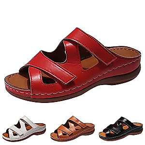 Women Foot Wear Summer Women Slippers Thick Soles Open Toe Breathable Slip On Comfortable Roman Beach Shoes (Red, 8)