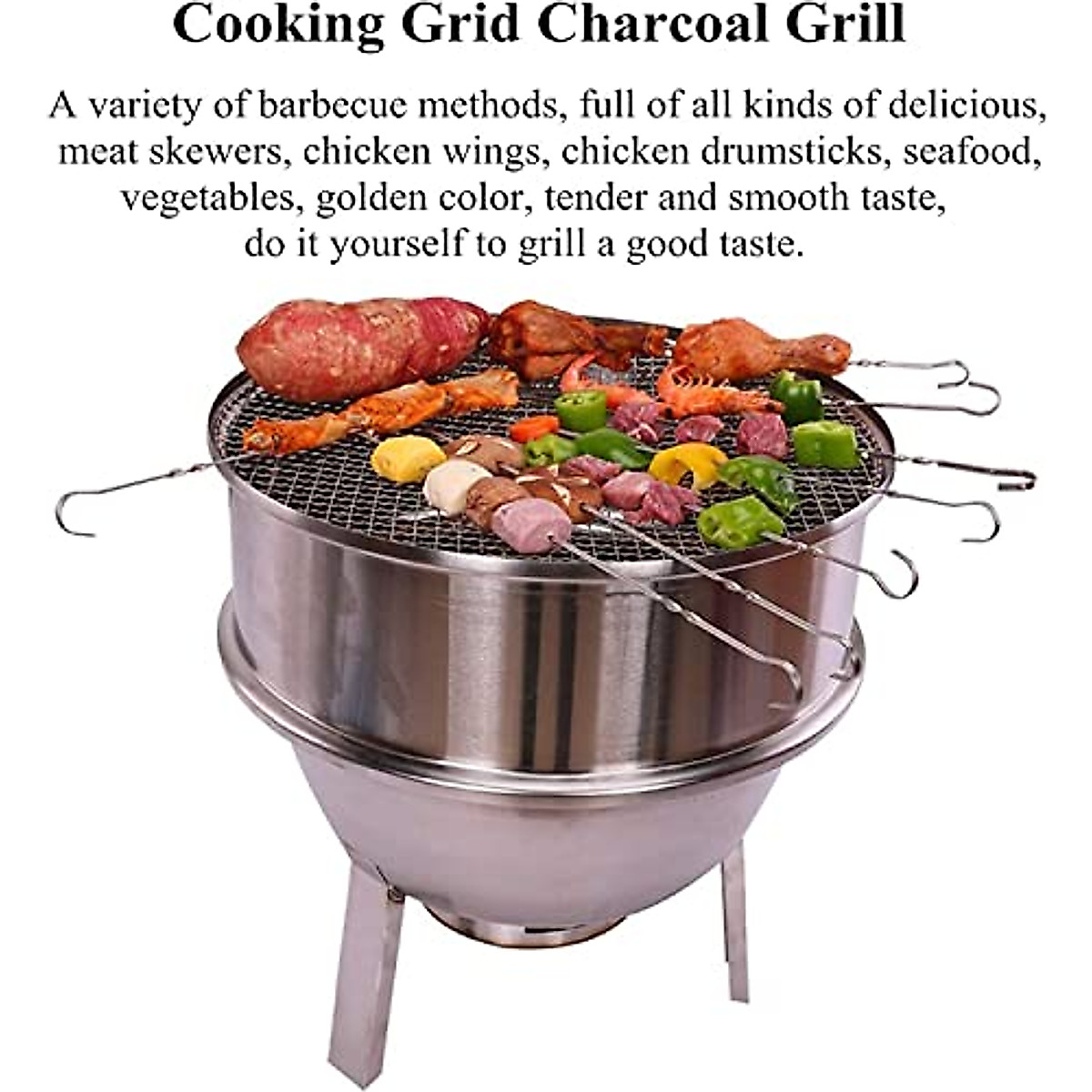 NEWCES Safety Certification Freestanding Barbecues Portable Barbecues BBQ Grills Stainless Steel Charcoal Barbecues Grills Combination Grill-Smokers for Picnic Garden Terrace Camping Travel
