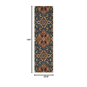 SAFAVIEH Heritage Collection Runner Rug - 2'3" x 12', Camel & Blue, Handmade Traditional Oriental Wool, Ideal for High Traffic Areas in Living Room, Bedroom (HG653A)