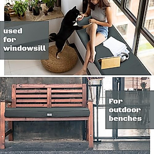 Big Hippo Foam Outdoor Bench Cushion 59 x 18 x 3 Inch, Thickened Soft Patio Furniture Cushions Porch Garden Cushions with Handle and Adjustable Straps-Grey