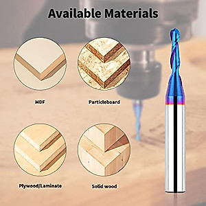EANOSIC Carbide Ball Nose CNC Bit 1/4 Inch Shank, 1/8" Cutting Diameter End Mill Bits Spiral Router Bits Wood Milling Tool with Nano Blue Coating for Carving Engraving