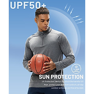 MIER Men's Quarter Zip Long Sleeve Pullover Shirts Golf Hiking Running Performance UV Top, Lightweight Brushed Back Fleece (Heather Grey, Small)