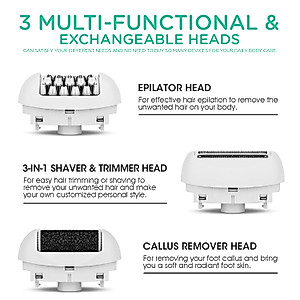 VOYOR Hair Removal for Women Facial Epilator Electric Razor Cordless Callus Remover 3-in-1 Hair Remover Set Rechargeable Lady Shaver BM310-NEW