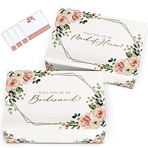 Joy Holder Bridesmaid Proposal Boxes with Stickers 4pcs|1 Maid of Honor Box,3 Boxes,Gift Will You Be My for Proposal, Bridesmaids