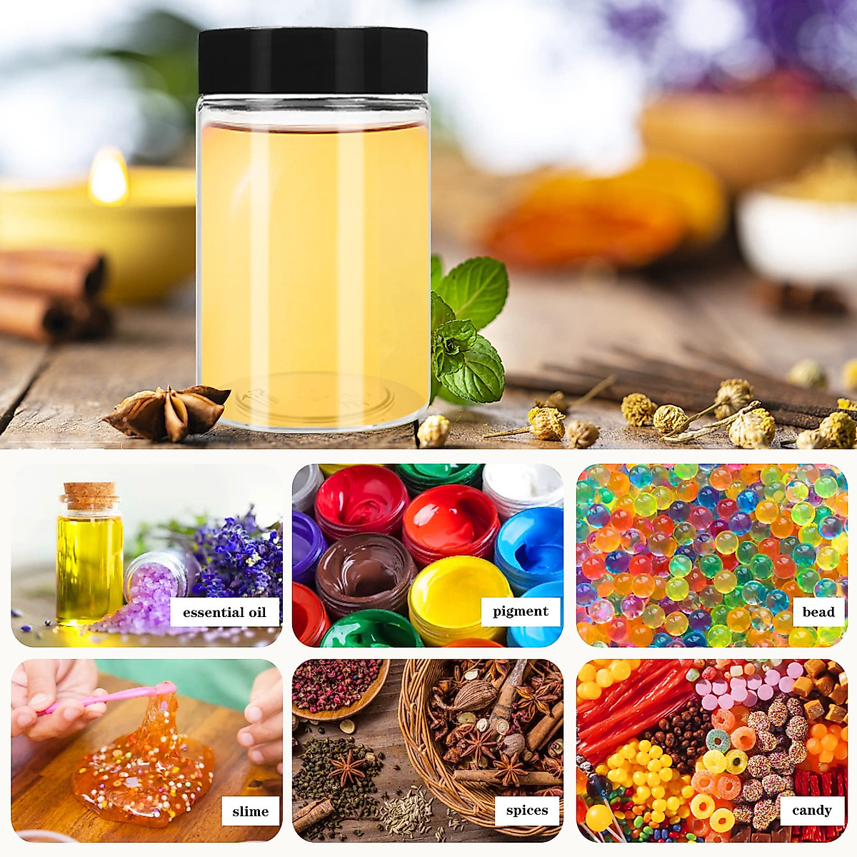 Hajoyful Plastic Jars with Lids 6OZ 42PCS,Small Cosmetic Slime Containers Clear Travel Round Jars Empty Refillable Sample Containers Leak Proof Pot with Black Lids for Lotion, Cream, Body Scrub