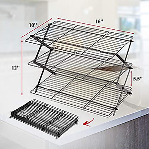 3-Tier Collapsible Cooling Rack - Bonus Baking Mat Included - Expandable & Foldable Cookie Cooling Wire Rack - Baking Rack - Foldable Cooling Rack For Baking Supplies - Premium Quality & Sturdy Legs