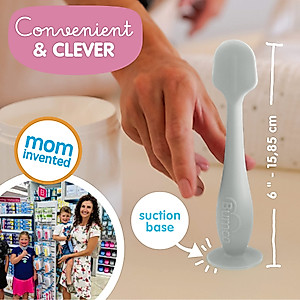 Bumco Baby Bum Brush - BPA-Free Diaper Cream Spatula with Suction Cup Base, Soft & Flexible Silicone, Wipe-Clean, Mom-Invented Diaper Bag Essentials (Gray)