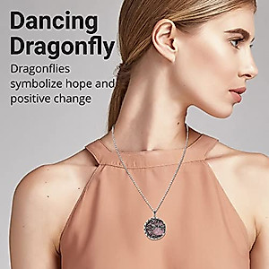 Shop LC Dragonfly Necklace - Dragonfly Jewelry Gifts for Women - Rose Quartz Healing Gemstone Pendant Necklace - 20" Necklace Length