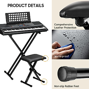 CAHAYA Keyboard Bench X-Style Height Adjustable 16.3-19.6in Padded Cushion Piano Stool Bench Keyboard Chair for Keyboards Piano CY0257