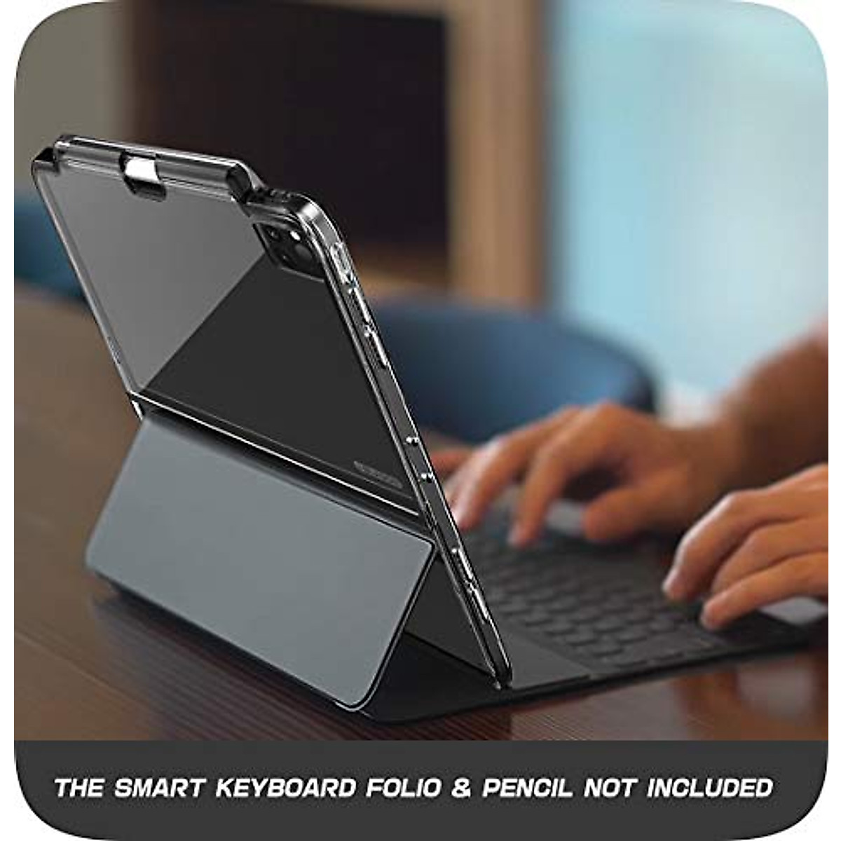 i-Blason Halo Series Case for New iPad Pro 12.9 Inch (2022/2021/2020/2018 Release), [ONLY for Use with Smart Keyboard Folio & Official Smart Folio] Clear Protective Case with Pencil Holder (Black)