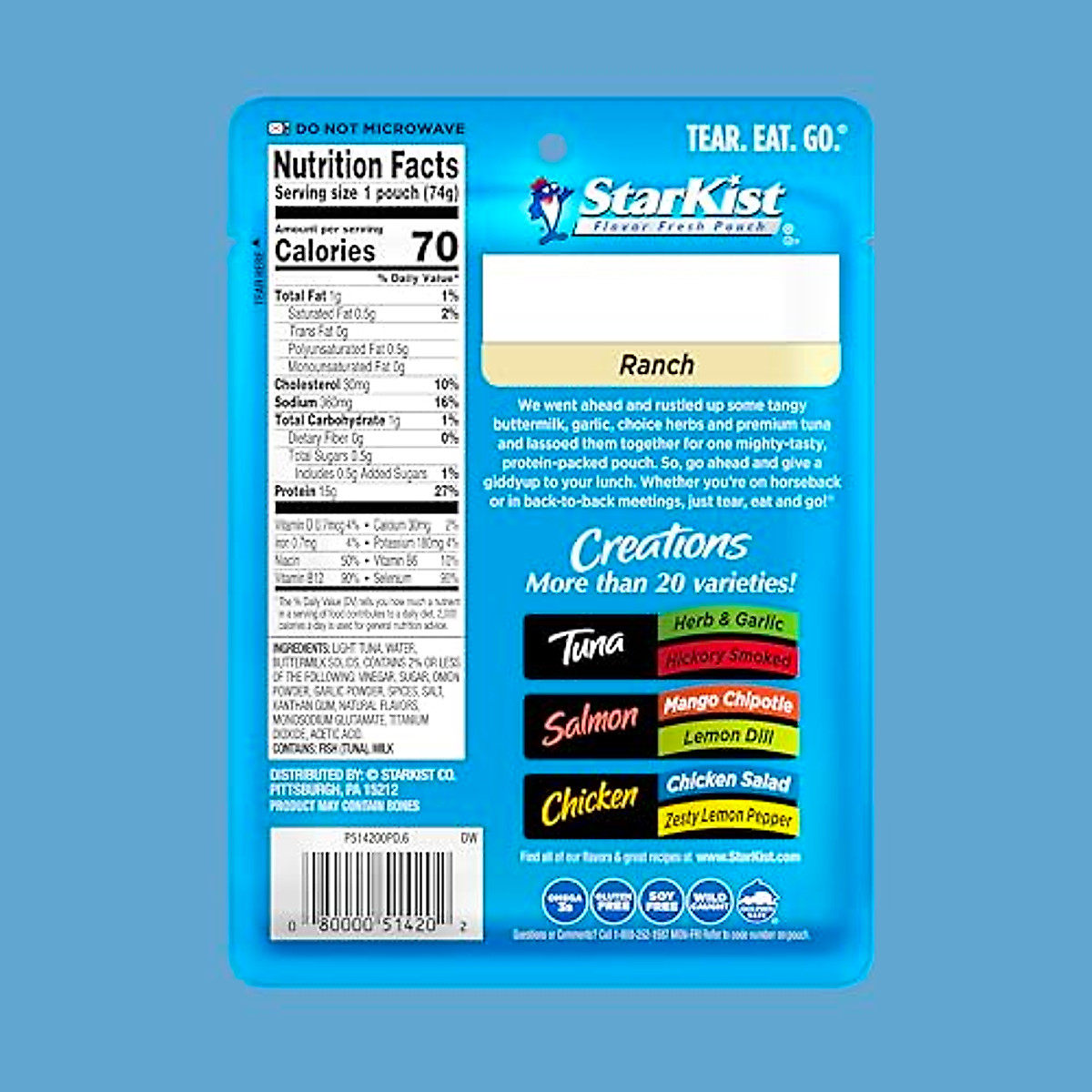 StarKist Tuna Creations Ranch, 2.6 oz pouch (Pack of 12) (Packaging May Vary)