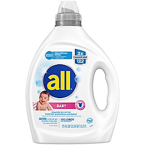 all Liquid Laundry Detergent, Gentle for Baby, Hypoallergenic & Free Of Dyes, 2X Concentrated, 100 Loads