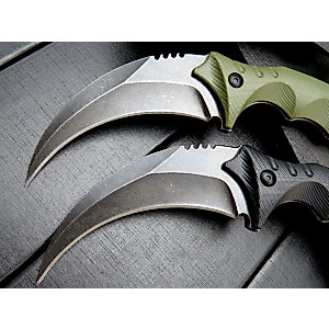 Gtkii Gtk111 Claw Knife D2 Steel Blade Non-Slip G10 Handle Fixed Blade Knife with Kydex Sheath for Outdoor Camping Hunting EDC Tool(Army Green)