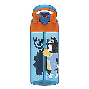 Zak Designs 17.5 oz Riverside Bluey Kids Water Bottle with Straw and Built in Carrying Loop Made of Durable Plastic, Leak-Proof Design for Travel, 2PK Set