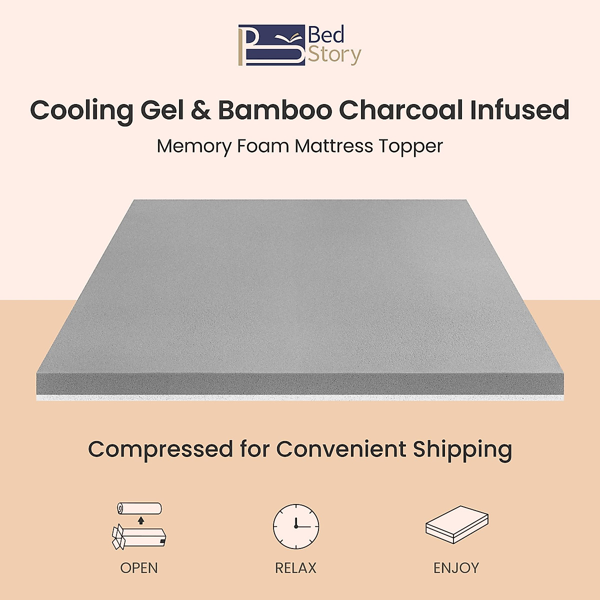 BedStory Extra Firm Mattress Topper Queen Size 3 Inch - Memory Foam Mattress Topper for Back Pain Relief - Gel & Bamboo Charcoal Infused Cooling Pad - Ergonomic Bed Topper, CertiPUR-US Certified