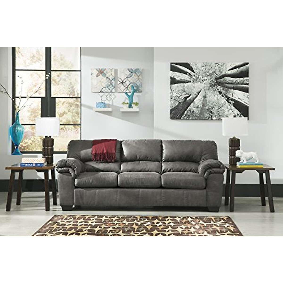 Signature Design by Ashley Bladen Faux Leather Upholstered Sofa, Gray