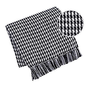 Belizzi Home Throw Blanket for Couch Sofa Chair Bed Outdoor 50x60, 100% Cotton Throw Blanket for Adults and Kids, All Season Farmhouse Vintage Houndstooth Throw Blanket with Fringes, Black