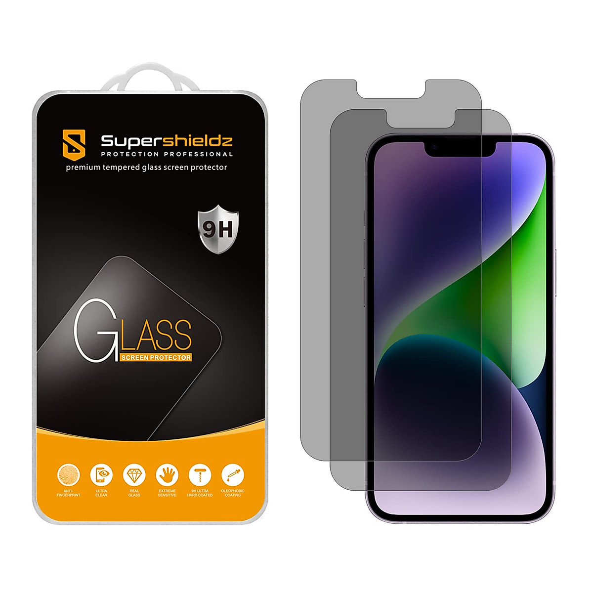 Supershieldz (2 Pack) (Privacy) Anti Spy Screen Protector Designed for iPhone 16e/14/13/ 13 Pro (6.1 inch) Tempered Glass, Anti Scratch, Bubble Free