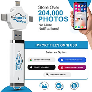 ThePhotoStick® Omni 64GB - Secure Photo & Video Backup and Transfer | Digital File Organization | USB & Multiport Connection for Phones, Tablets and Computers | Portable Memory | External Storage