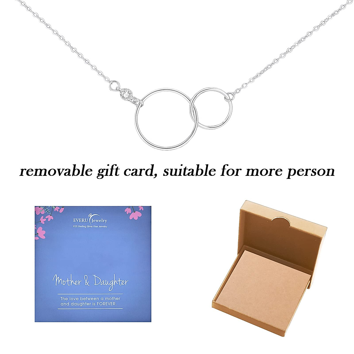 EVERU Mother Daughter Necklaces,925 Sterling Silver Interlocking Circle Necklace for Women,Mother's Day Gifts