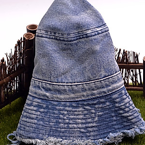 BLUEGLORY Cotton Breathable Denim Distressed Bucket Hat, Sun Hat, Hat for Men and Women (BLUL)