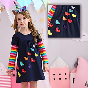 VIKITA Little Girls Dresses Winter Girl Clothes Long Sleeve Navy Dress Xmas Gift for Kids 2-8 Years LH5805, 6T