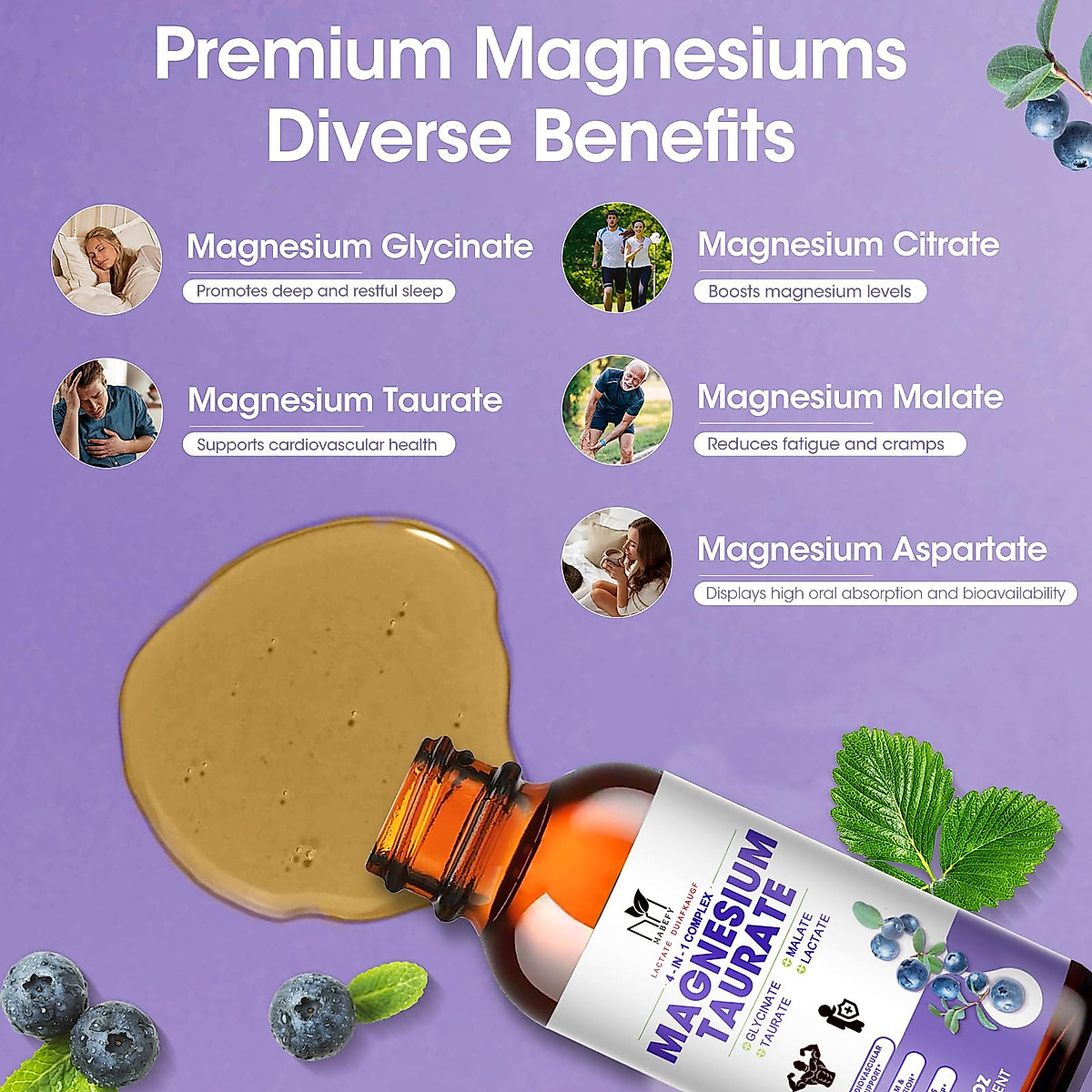 (2 Pack) Magnesium Complex Liquid Supplement, 2000mg Magnesium Taurate with Magnesium Glycinate 500mg,Malate,Aspartate,for Cardiovascular Health,Sleep,Calm,Cramps Support