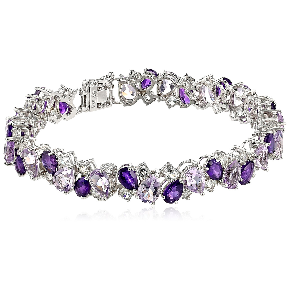 Amazon Essentials Sterling Silver Genuine Amethyst and White Topaz Tonal Gemstone Bracelet, 7.25" (previously Amazon Collection)