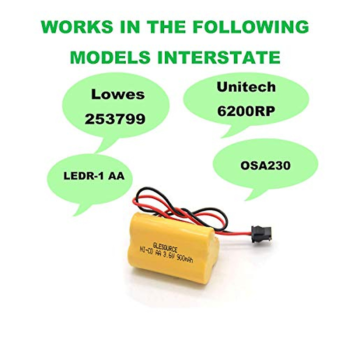GLESOURCE 3.6V 900mAh Emergency/ Exit Light Battery Compatible for Lithonia ELB B001 ELBB001 ELB-B001 Lithonia EU2 LED Interstate ANIC1566 Unitech 0253799(2 Pack)